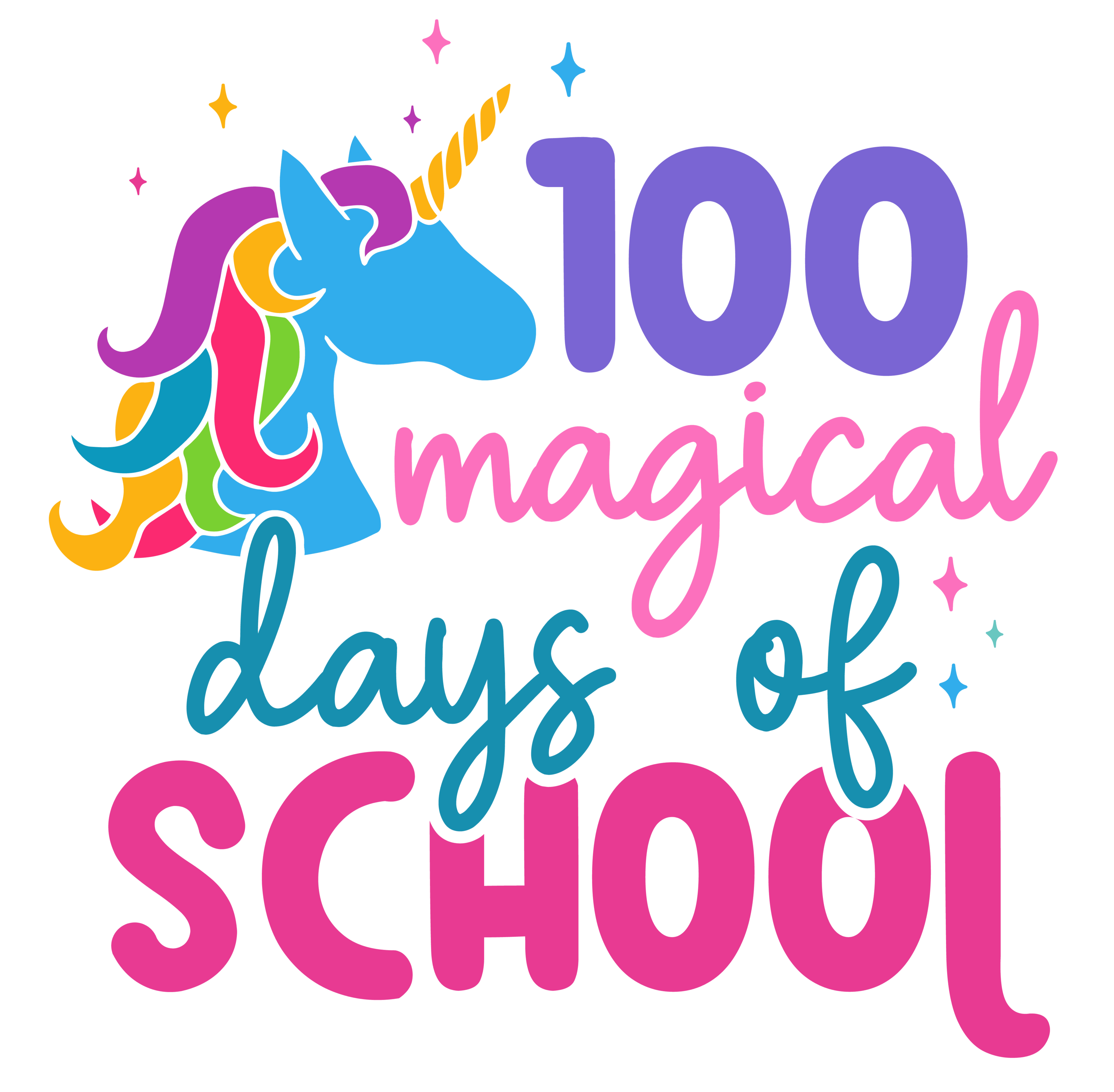 100 Days of School Magical Unicorn DTF (direct-to-film) Transfer – Twisted Image Transfers