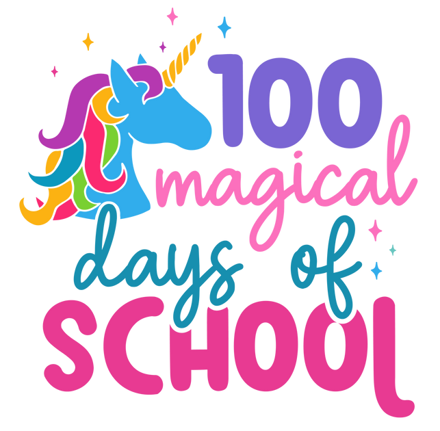 100 Days of School Magical Unicorn DTF (direct-to-film) Transfer – Twisted Image Transfers
