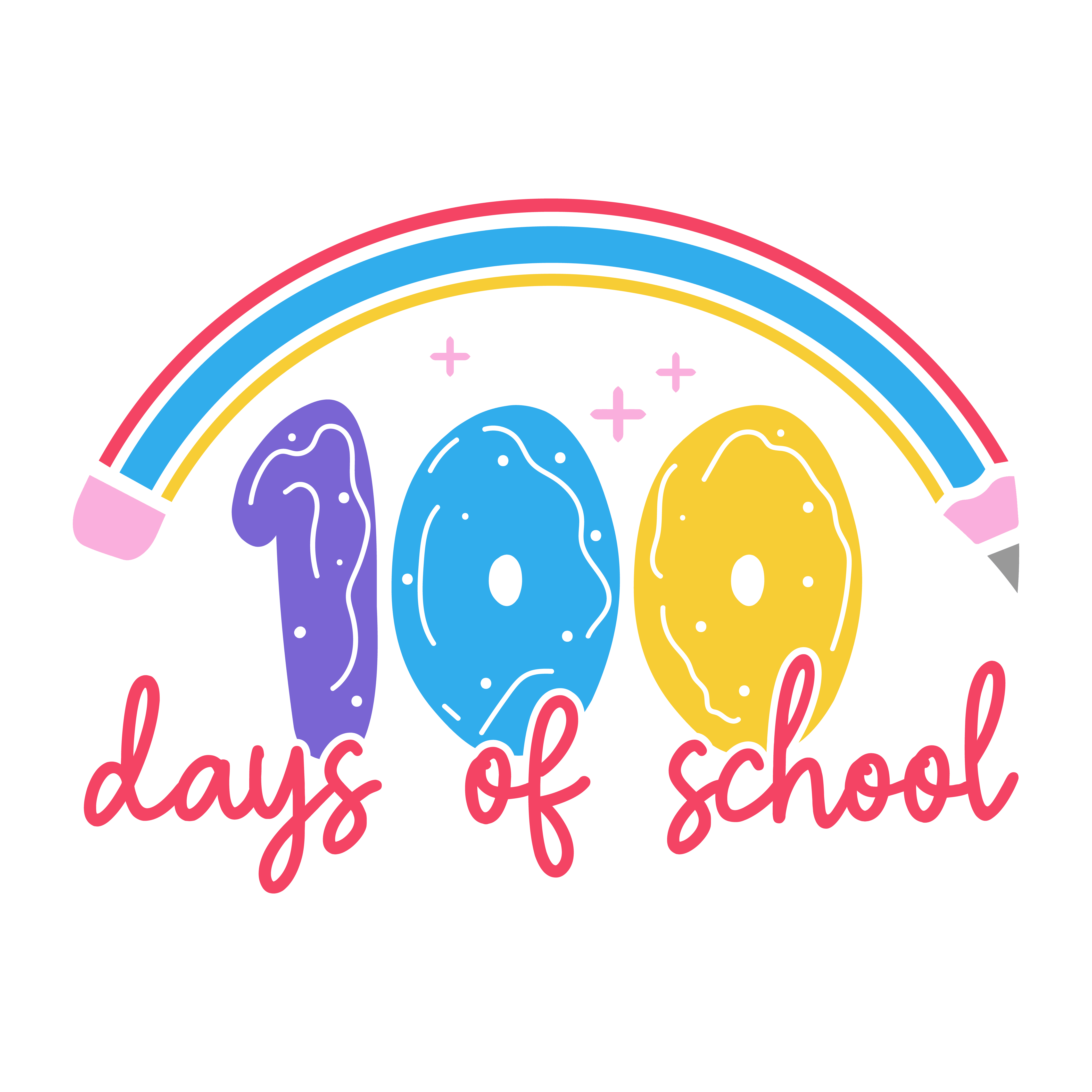 100 Days of School Rainbow Pencil DTF (direct-to-film) Transfer ...