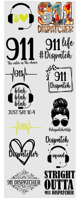 911 Dispatcher 60" DTF Direct to Film Ready to Ship Gang Sheet – Twisted Image Transfers