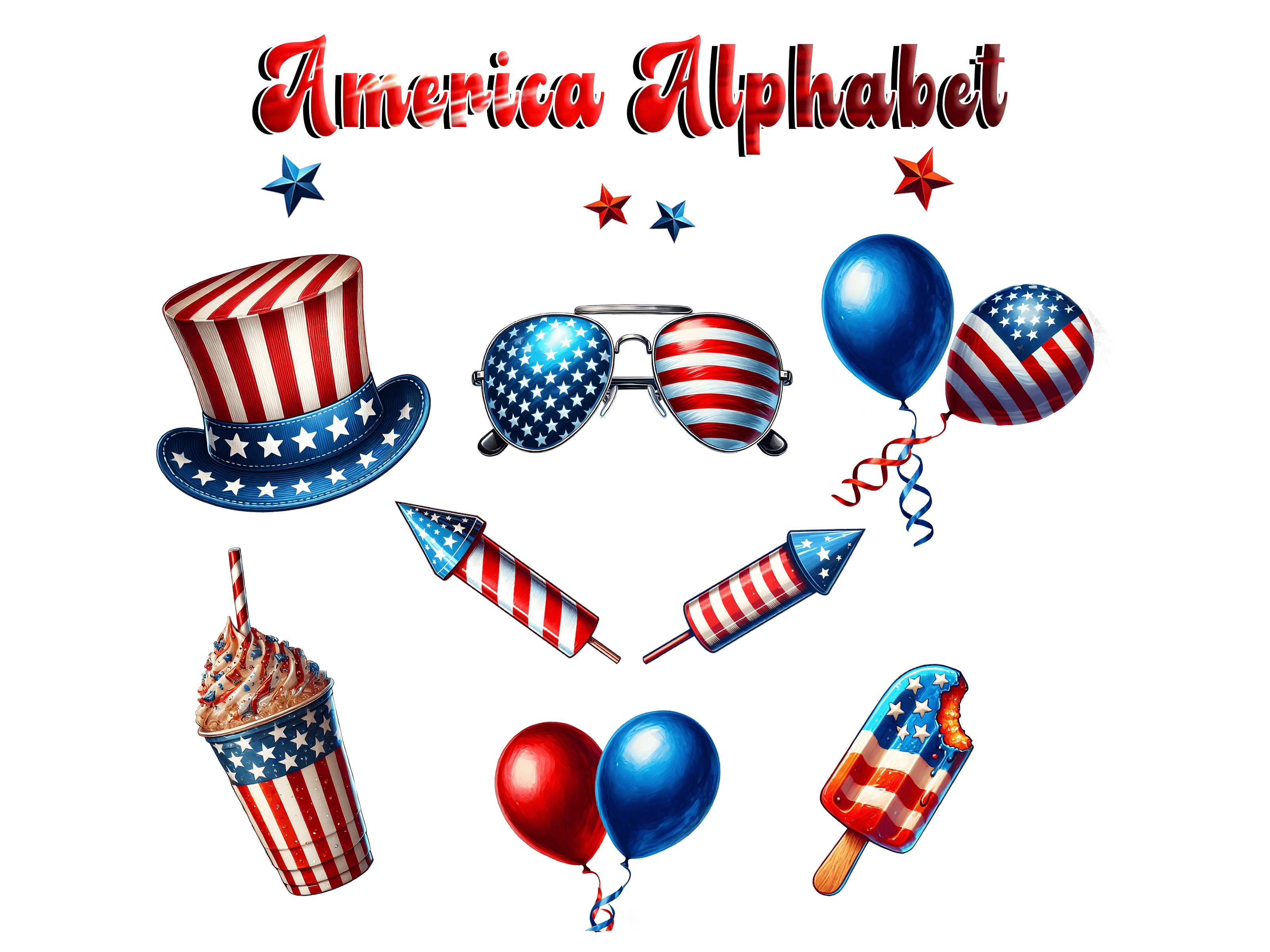 America Alphabet 4th of July Theme DTF (direct-to-film) Transfer ...