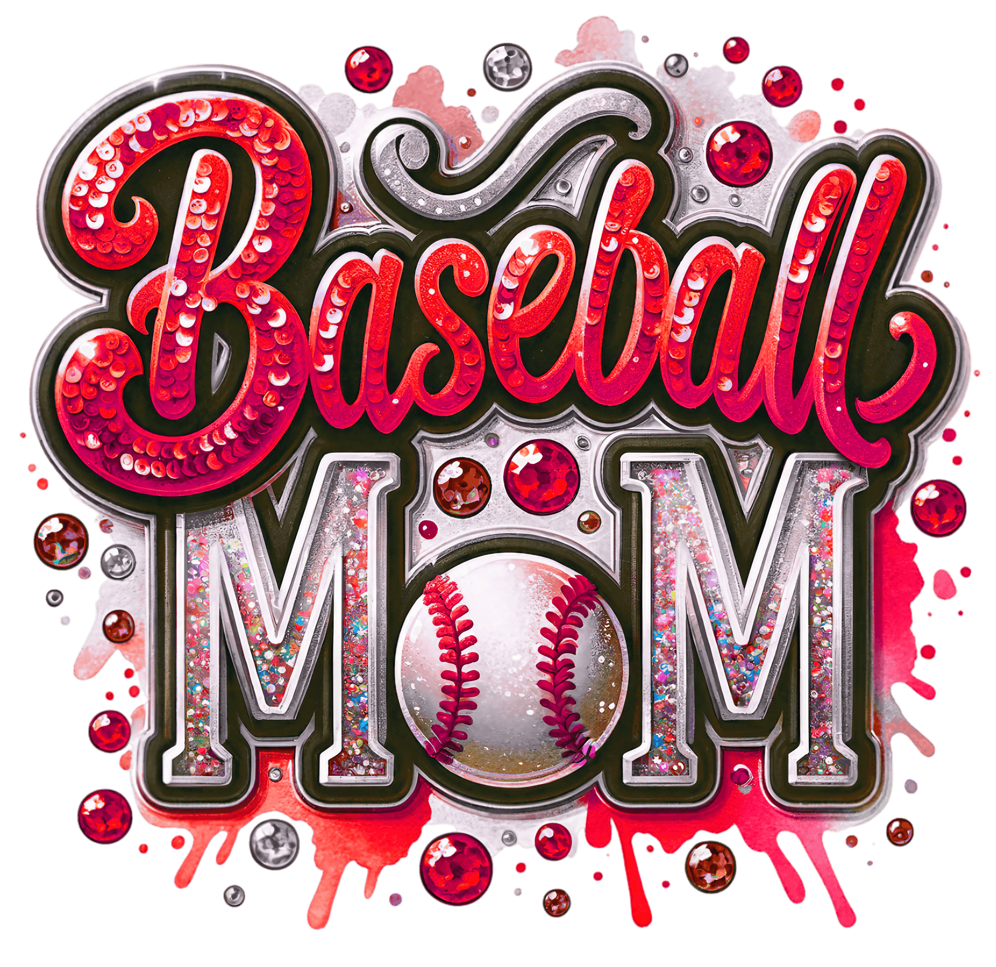 Baseball Mom Colordrip Sequins in Red DTF (direct-to-film) Transfer – Twisted Image Transfers