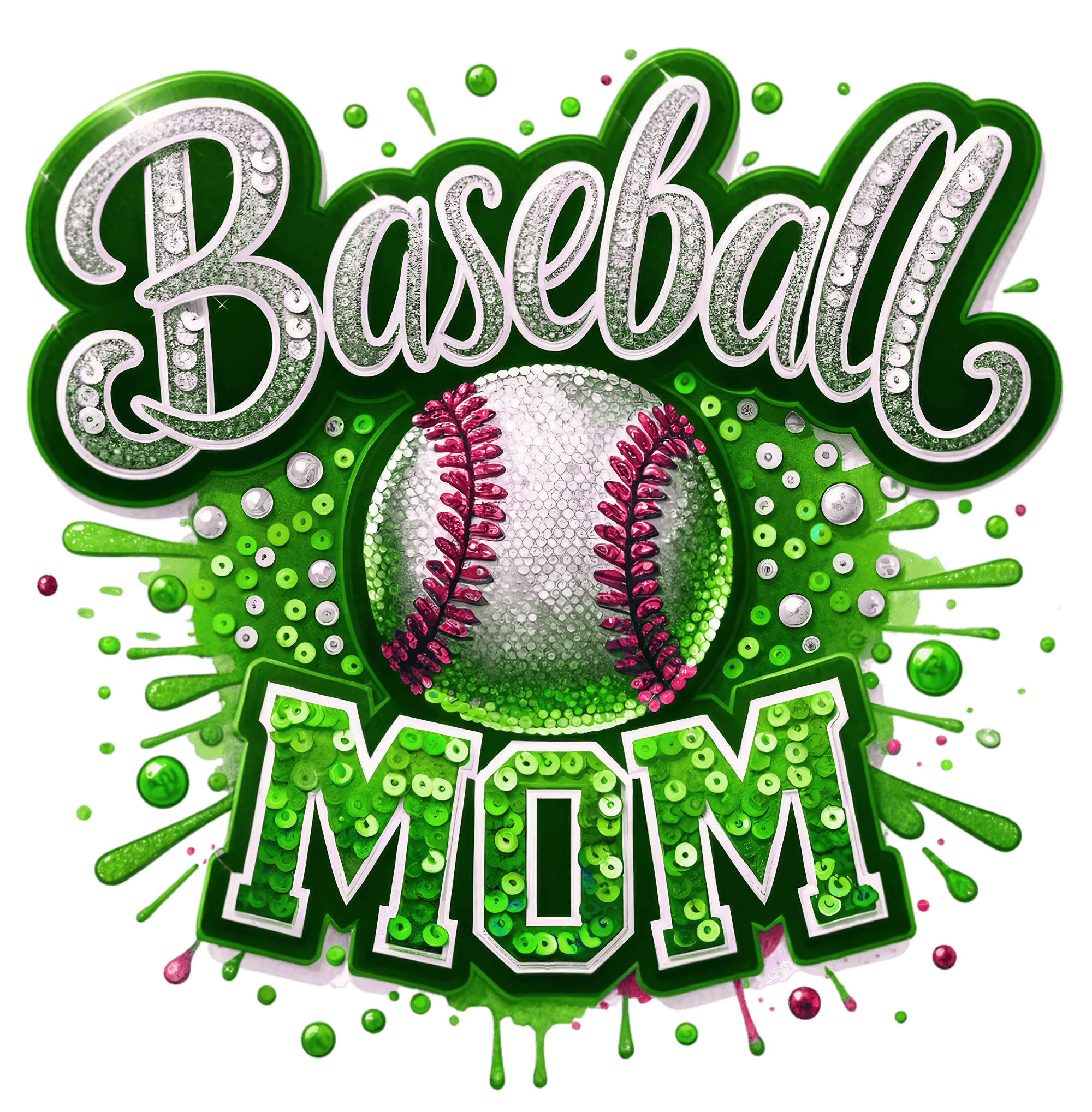 Baseball Mom Green Sequins DTF (direct-to-film) Transfer – Twisted Image Transfers