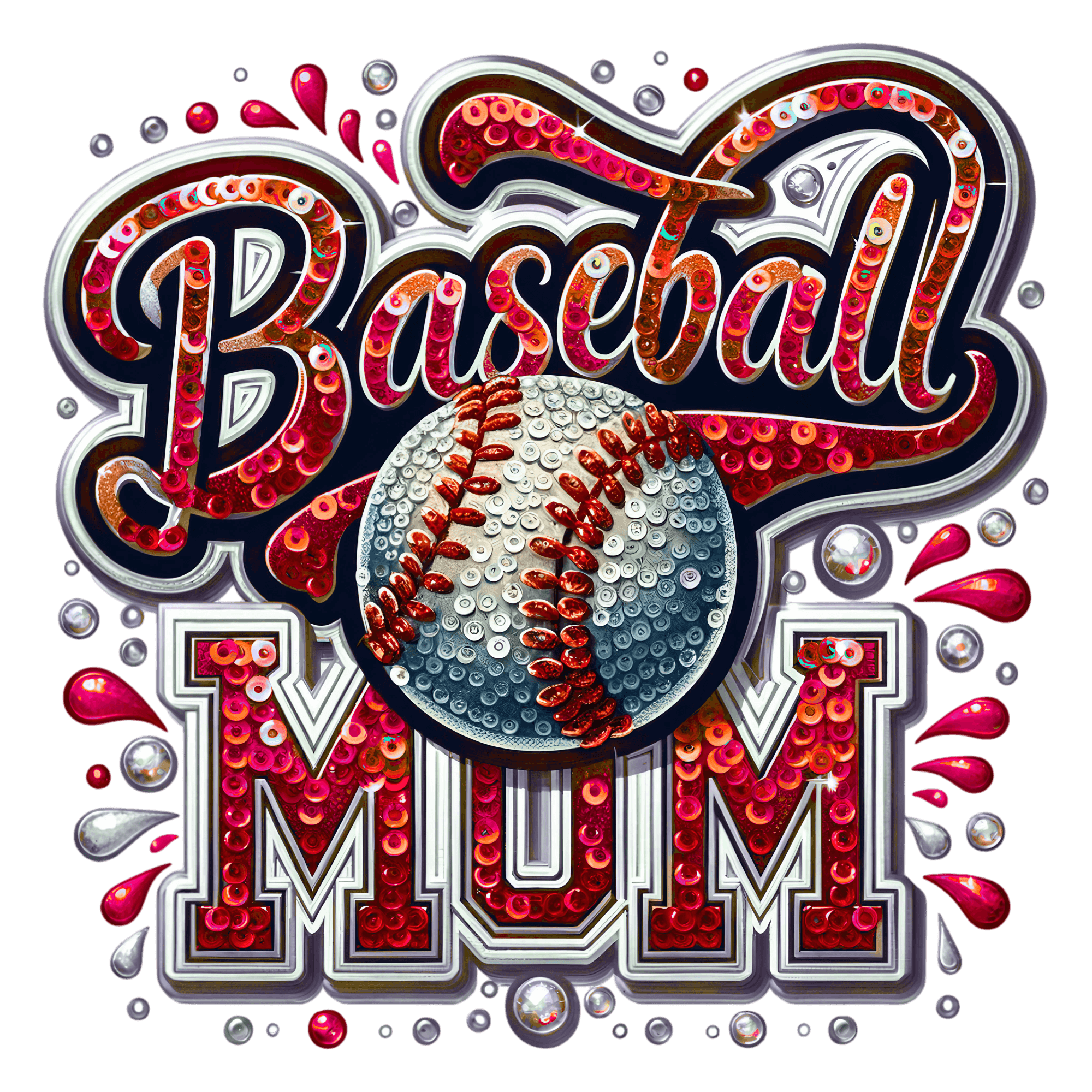 Baseball Mom Sequins & Laces in Red DTF (direct-to-film) Transfer – Twisted Image Transfers
