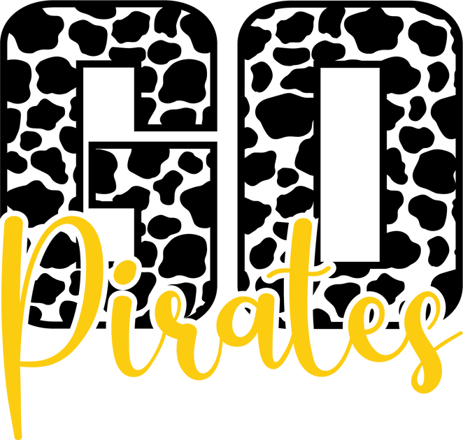 Go Pirates Yellow And Cow Print Font Sports Dtf Direct To Film Transfer Twisted Image Transfers
