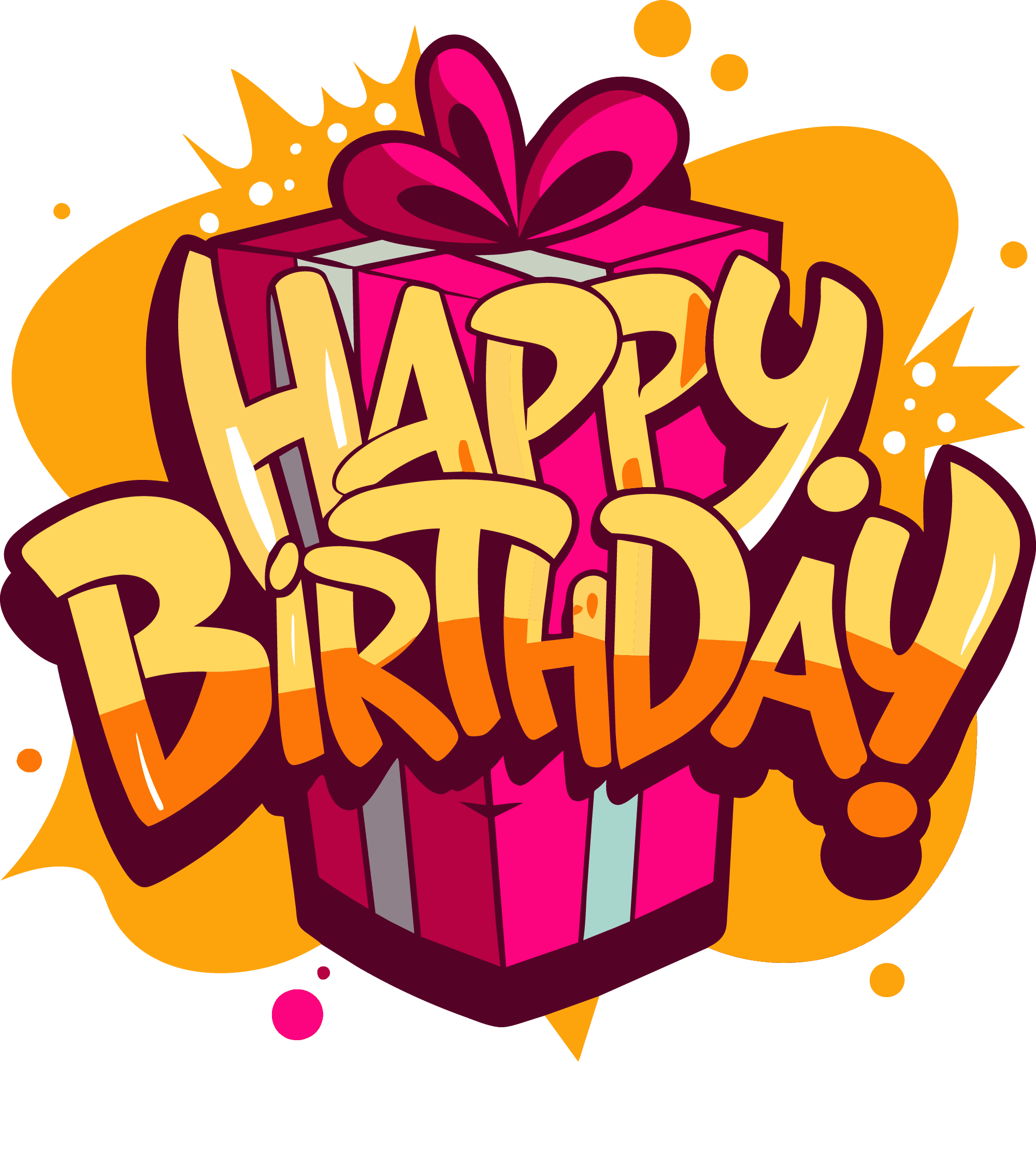 Happy Birthday in Yellow & Orange DTF (direct-to-film) Transfer ...
