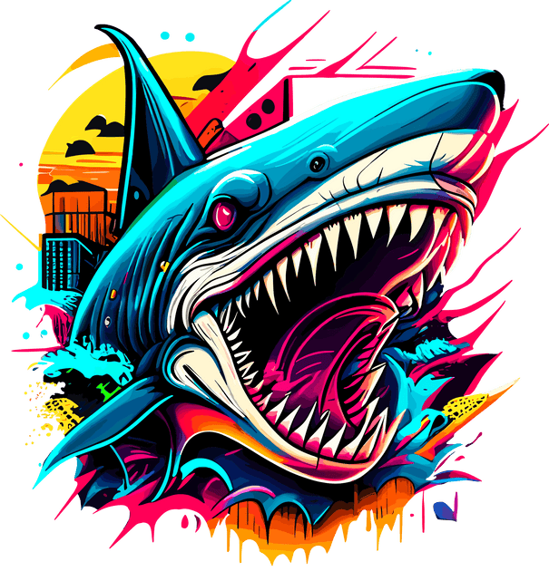 Hungry Shark Color Drip DTF (direct-to-film) Transfer – Twisted Image ...