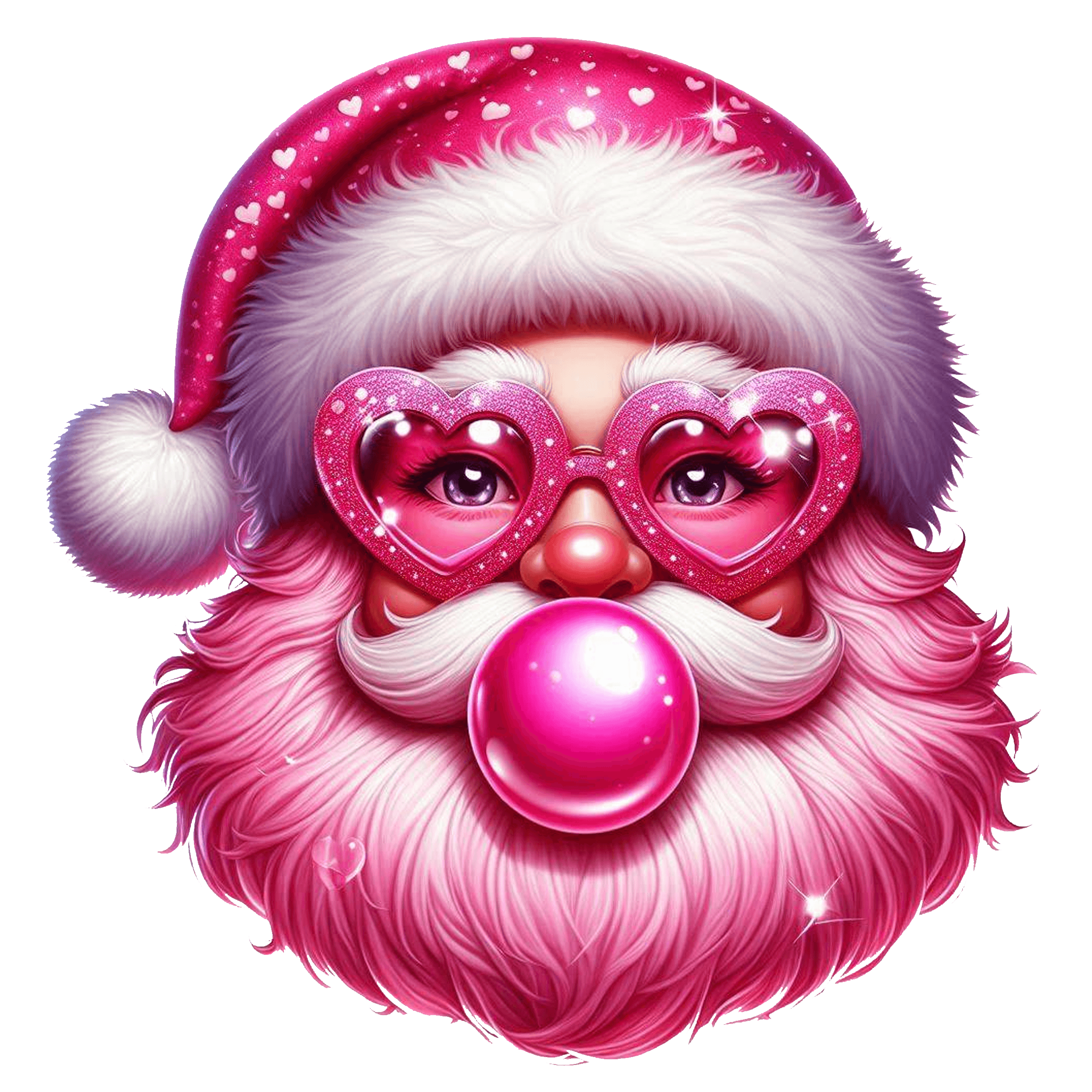 Pink Santa Blowing Bubble in Glasses Shaped as Hearts DTF (direct-to-film) Transfer – Twisted ...