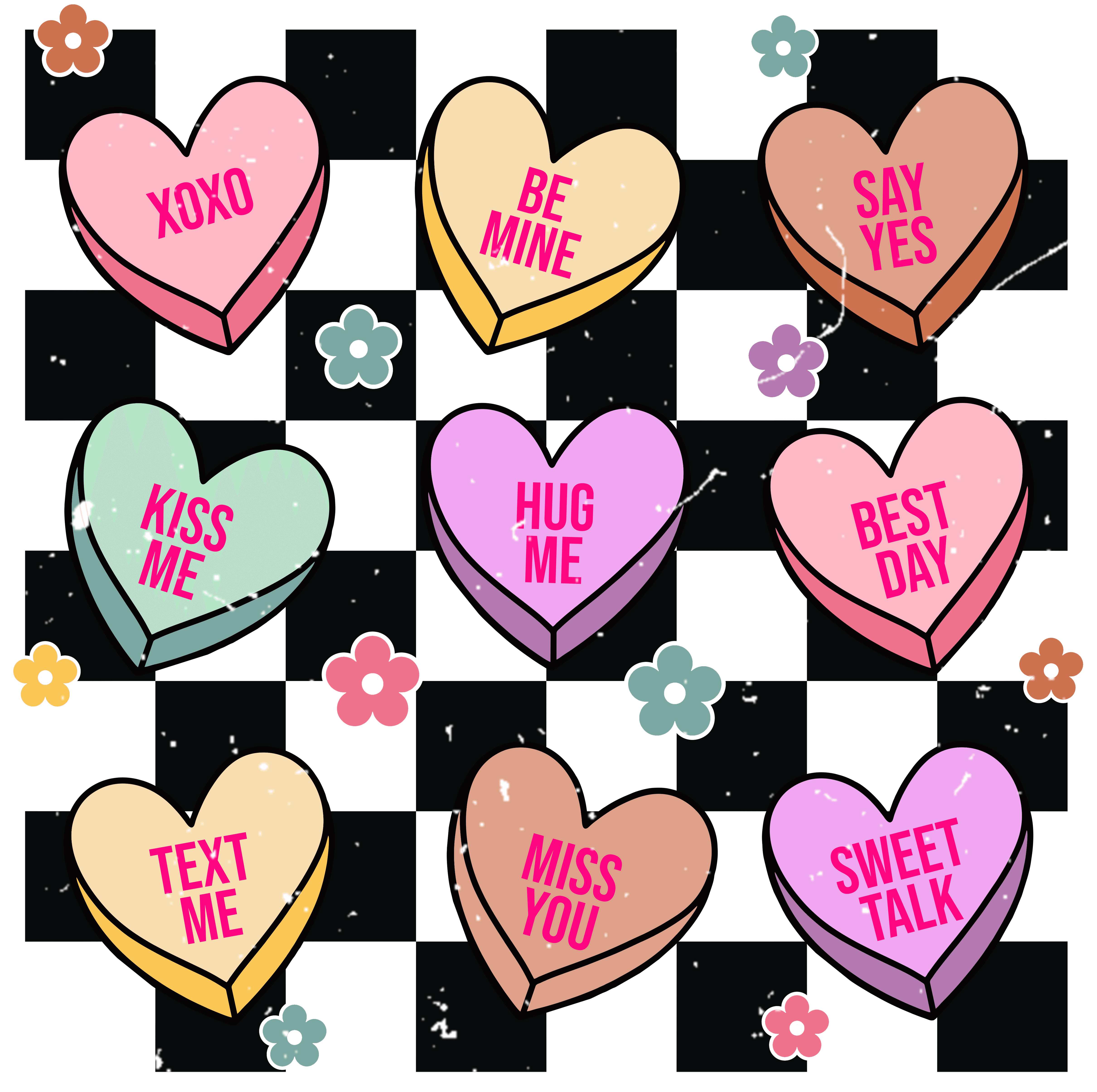 Conversation Hearts with Black Checkers DTF (direct-to-film) Transfer – Twisted Image Transfers