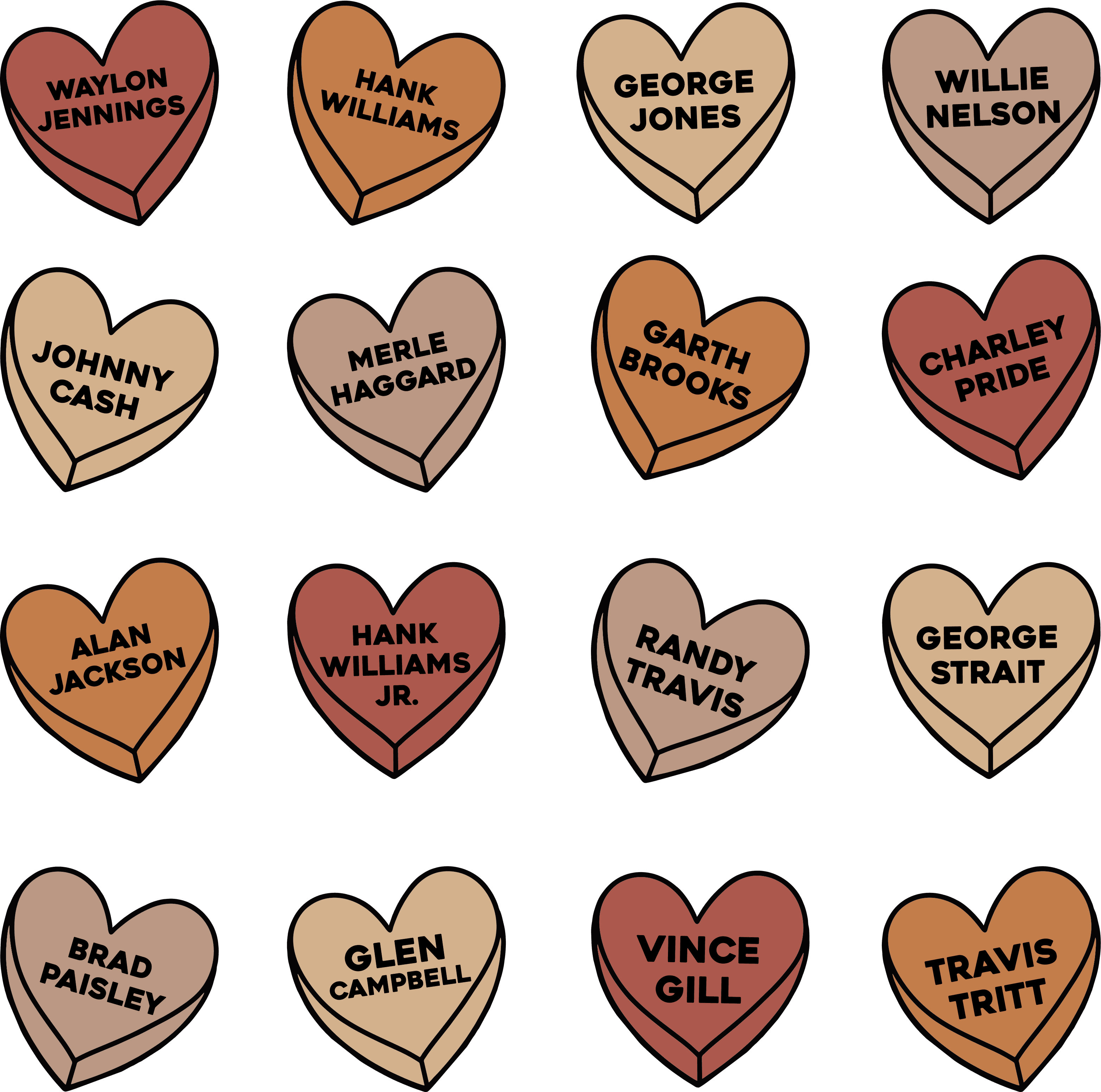 Country Music Conversation Hearts DTF (direct-to-film) Transfer – Twisted Image Transfers