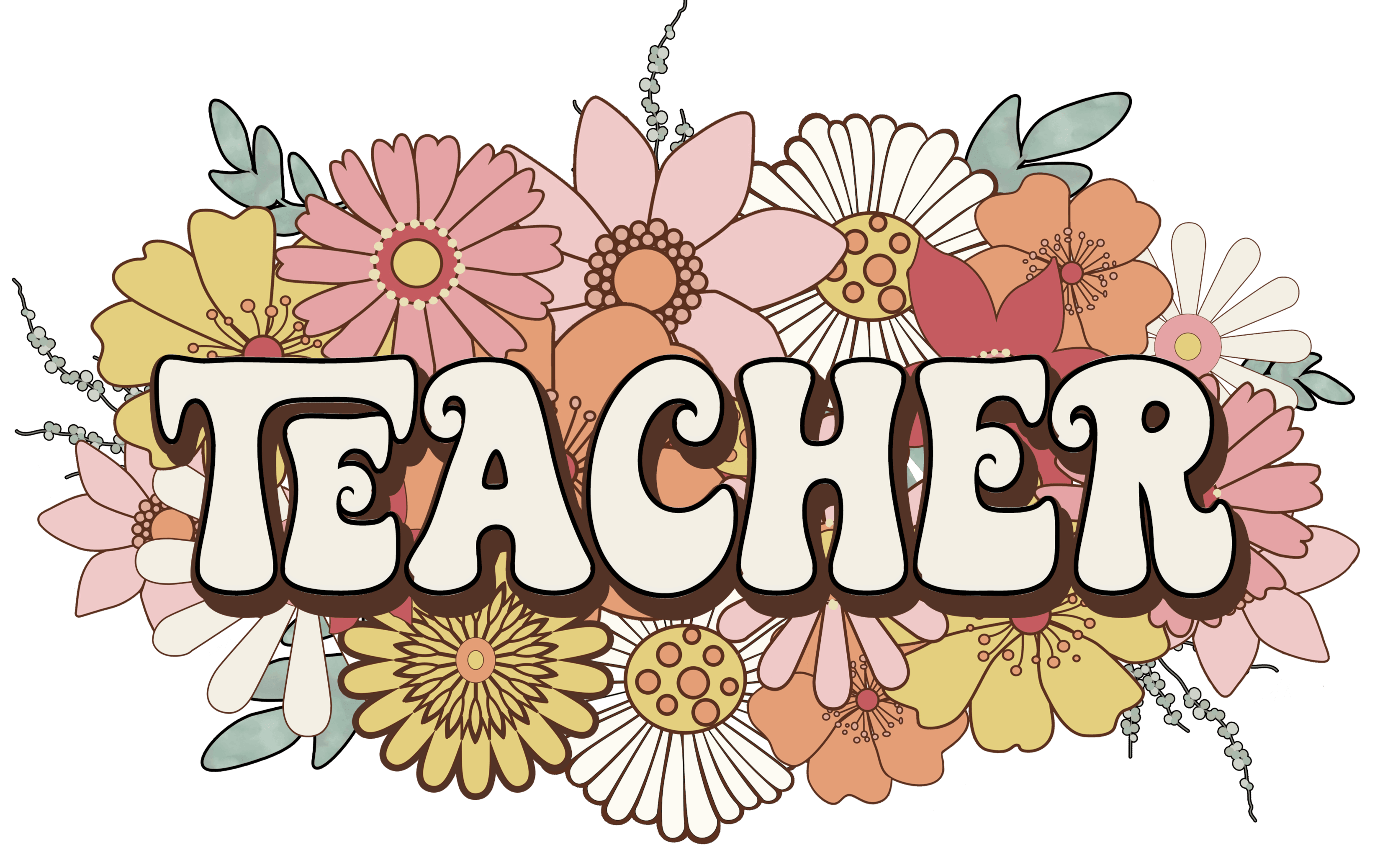 Retro Teacher Floral DTF (direct-to-film) Transfer – Twisted Image Transfers