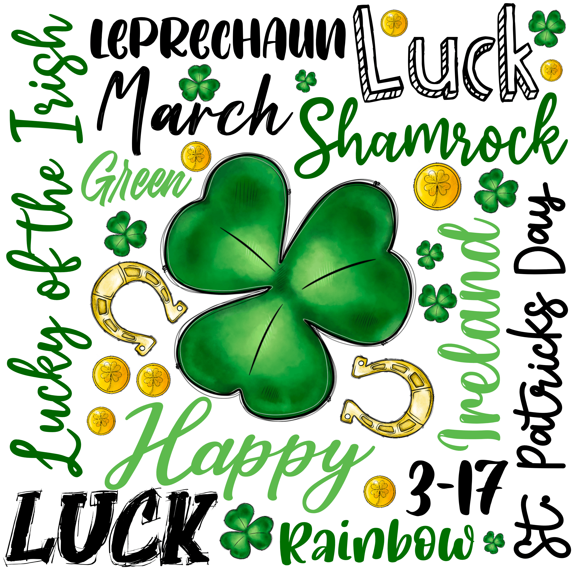 St. Patrick's Day Words with Shamrock DTF (direct-to-film) Transfer ...