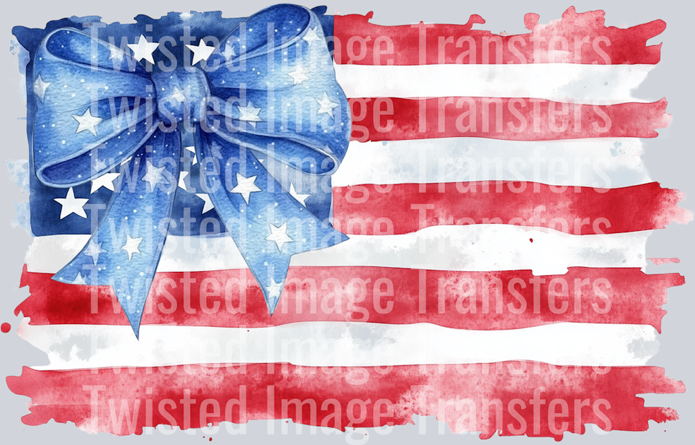 Distressed Flag with Blue Bow – Twisted Image Transfers