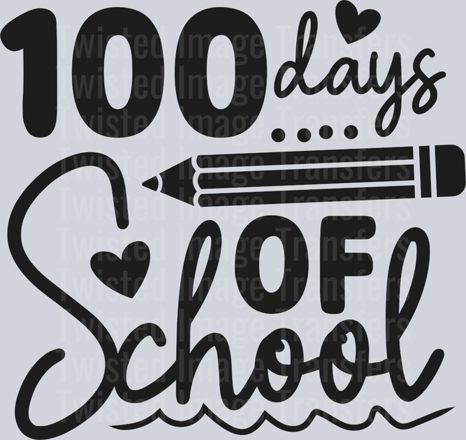 100 Days of School Pencil & Heart DTF (direct-to-film) Transfer ...