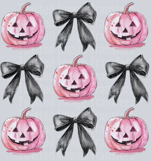 Halloween Coquette Jack O'Lantern Pumpkin With Bow Pink And Black DTF ...