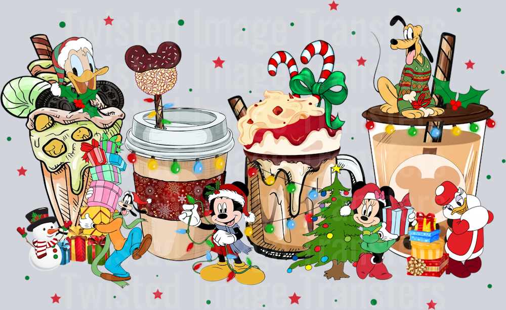 Mickey Donald And More Coffee Christmas DTF (direct-to-film) Transfers – Twisted Image Transfers