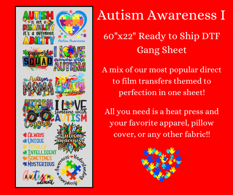 Autism Awareness 1 60"x22" DTF Ready to Ship Gang Sheet – Twisted Image ...
