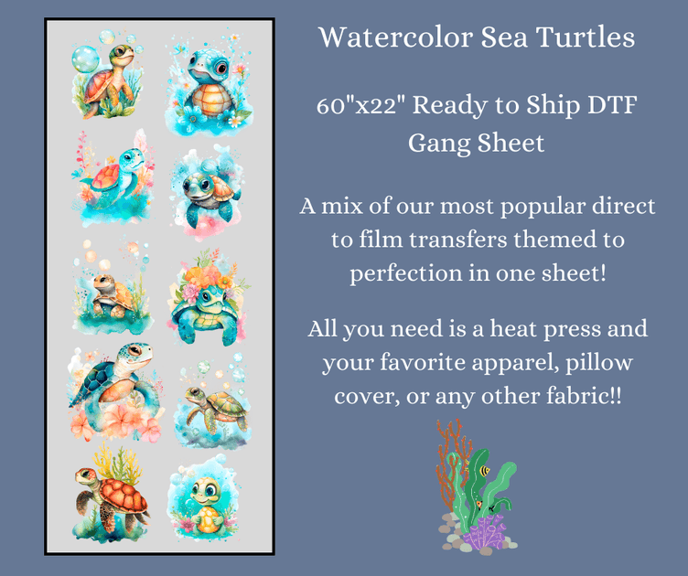 Watercolor Sea Turtles 60x22" DTF Ready to Ship Gang Sheet – Twisted ...