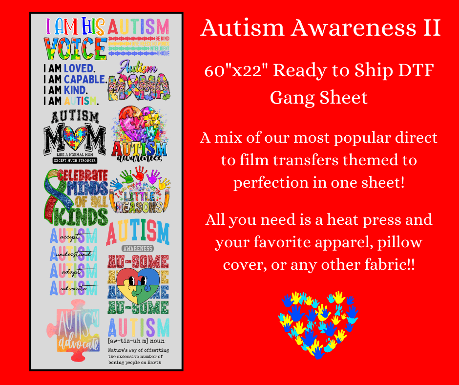 Autism Awareness 2 60x22" DTF Ready to Ship Gang Sheet – Twisted Image ...