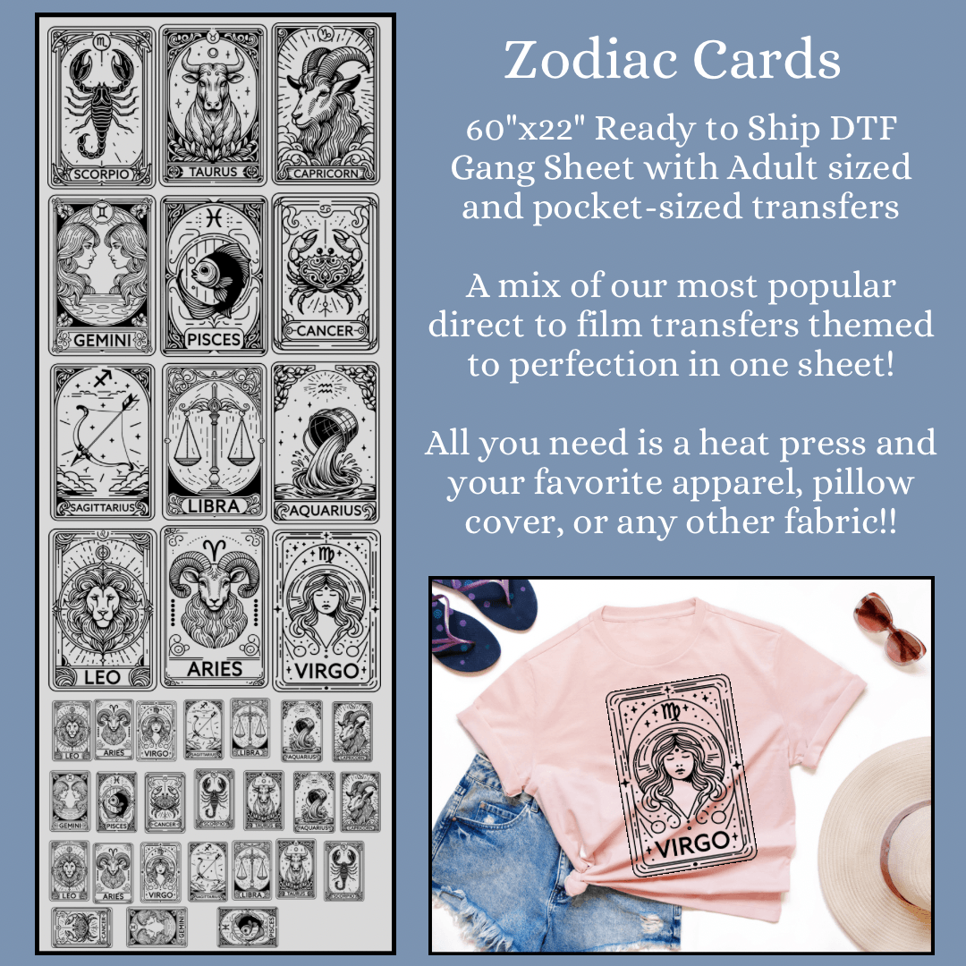 Zodiac Cards with Pockets 60" DTF Ready to Ship Gang Sheet – Twisted ...