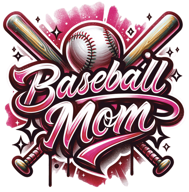 2 Bats Baseball Mom in Colordrip Maroon DTF (direct-to-film) Transfer ...