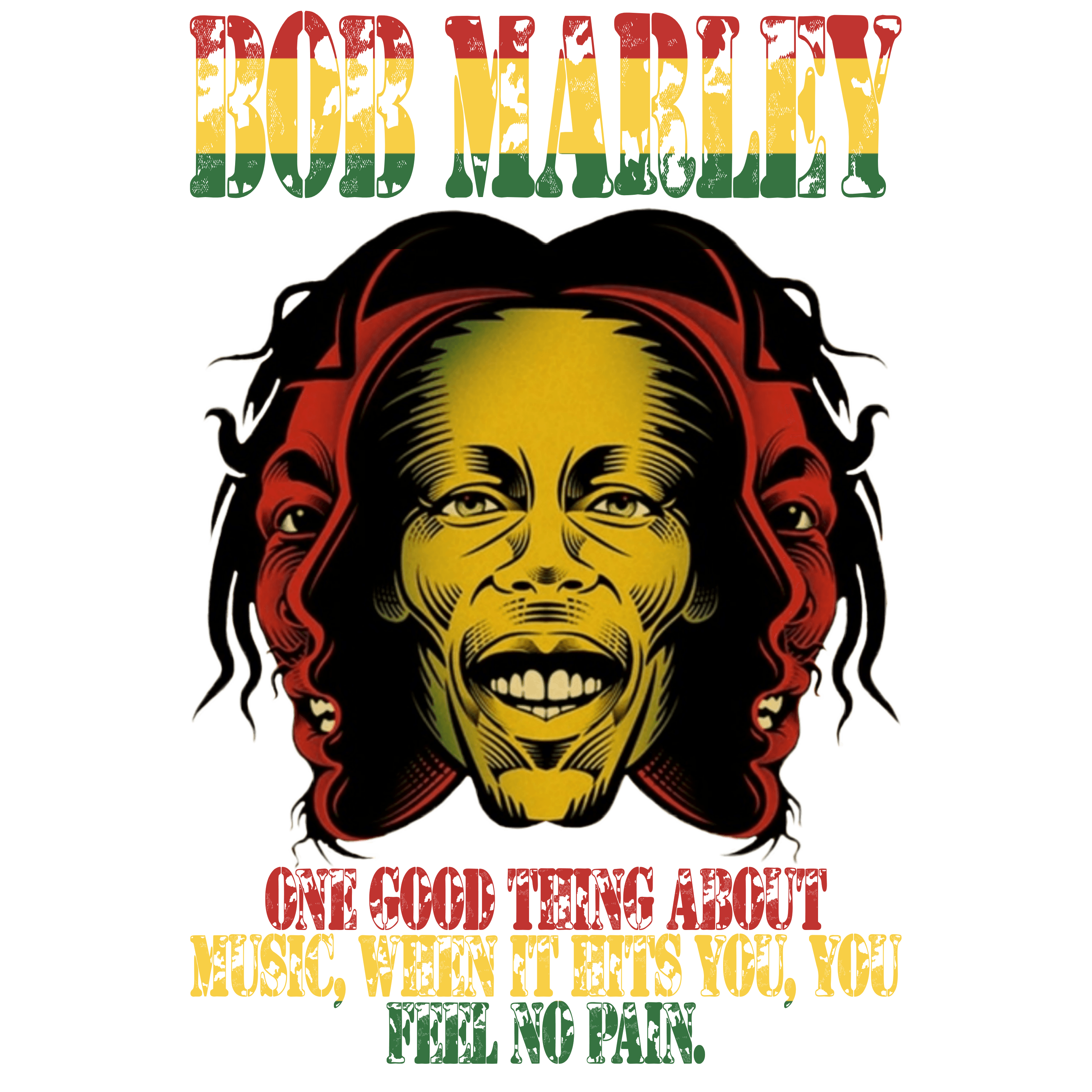 3 Face Bob Marley Feel No Pain DTF (direct-to-film) Transfer – Twisted ...