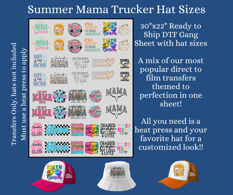 Summer Mama Trucker Hat Sizes 30" DTF Ready to Ship Gang Sheet ...