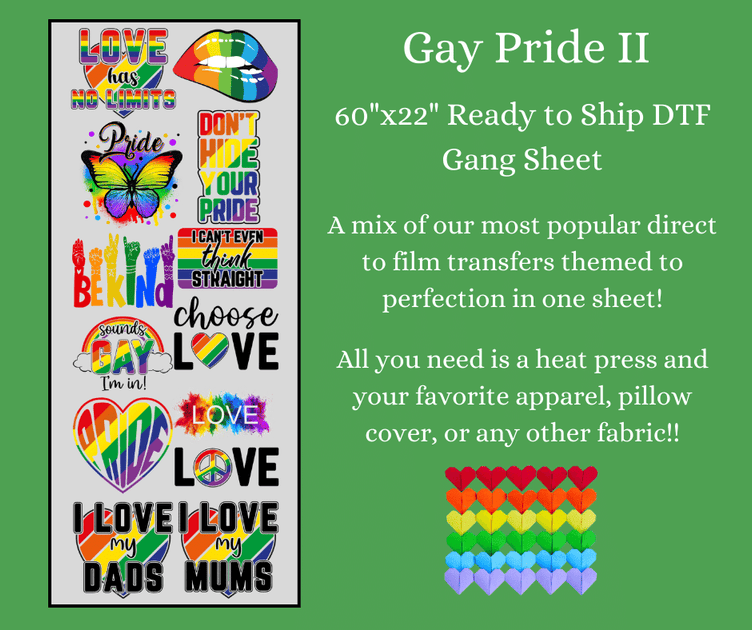 Gay Pride 2 60"x22" DTF Ready to Ship Gang Sheet – Twisted Image Transfers