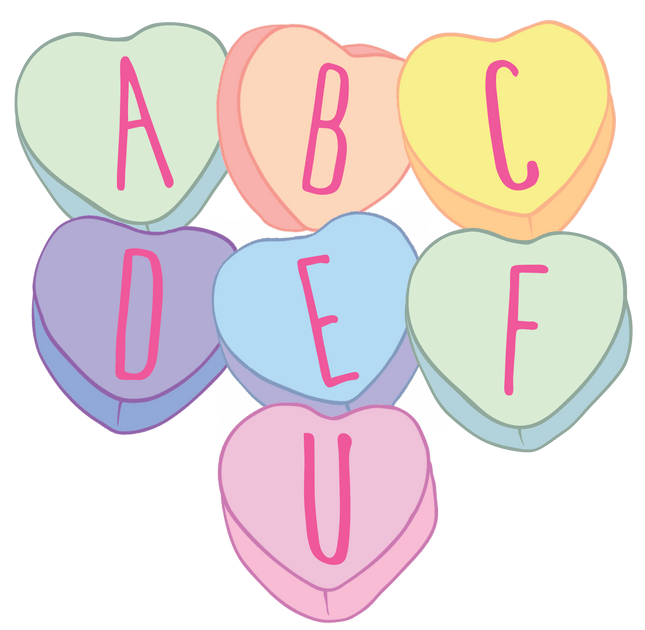 ABCDEFU Candy Hearts DTF (direct-to-film) Transfer – Twisted Image ...