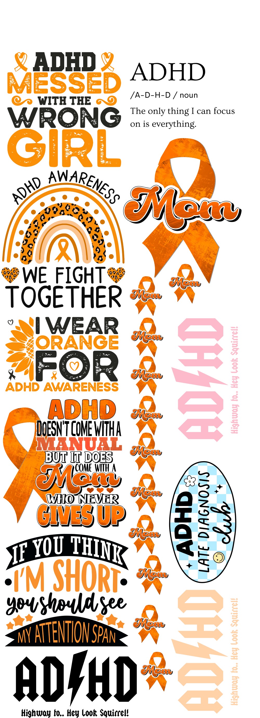 ADHD Awareness with Pocket Sizes 1 60x22" DTF Ready to Ship Gang Sheet ...