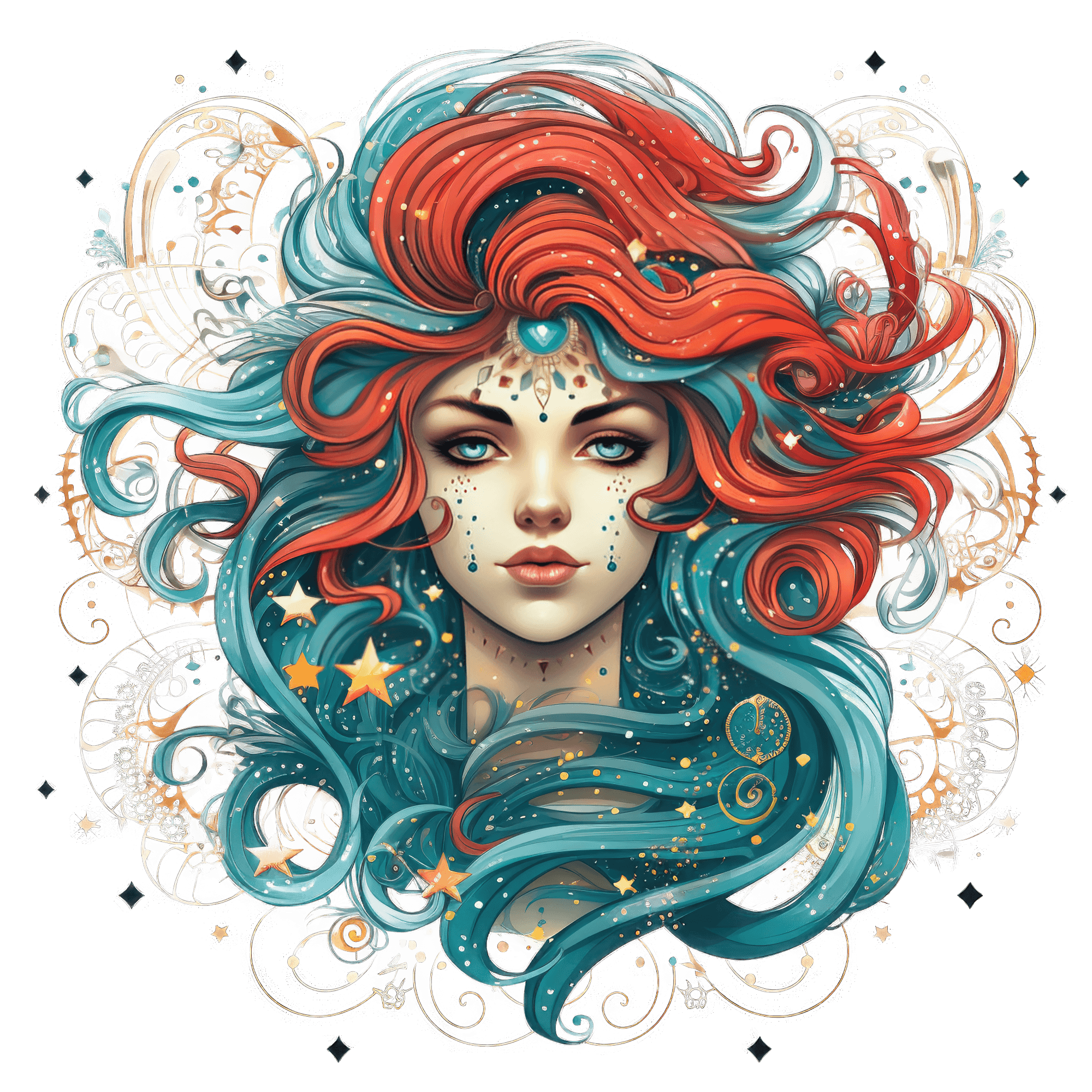 AQUARIUS Two Toned Hair Woman Zodiac DTF (direct-to-film) Transfer ...