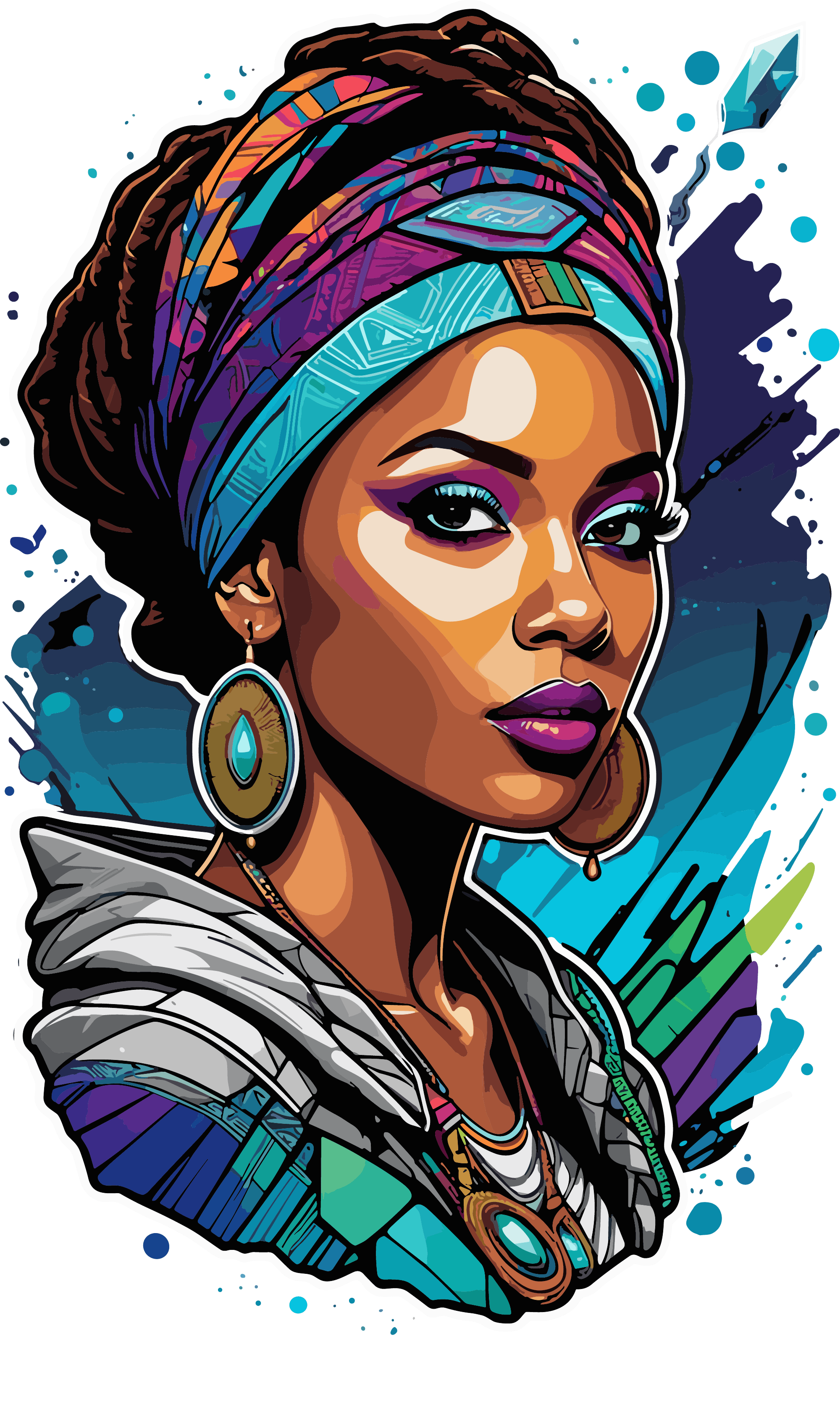 African Woman in Purple Eyeshadow Color Drip DTF (direct-to-film ...