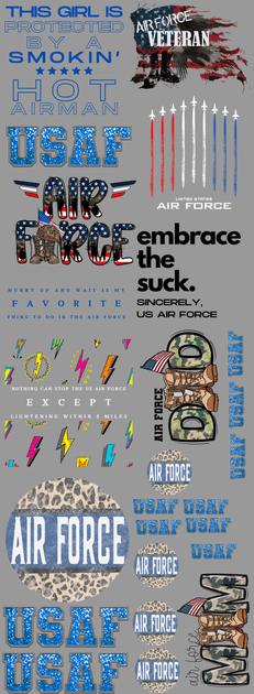 US Air Force with Adult and Pocket Sizes 60" DTF Ready to Ship Gang ...