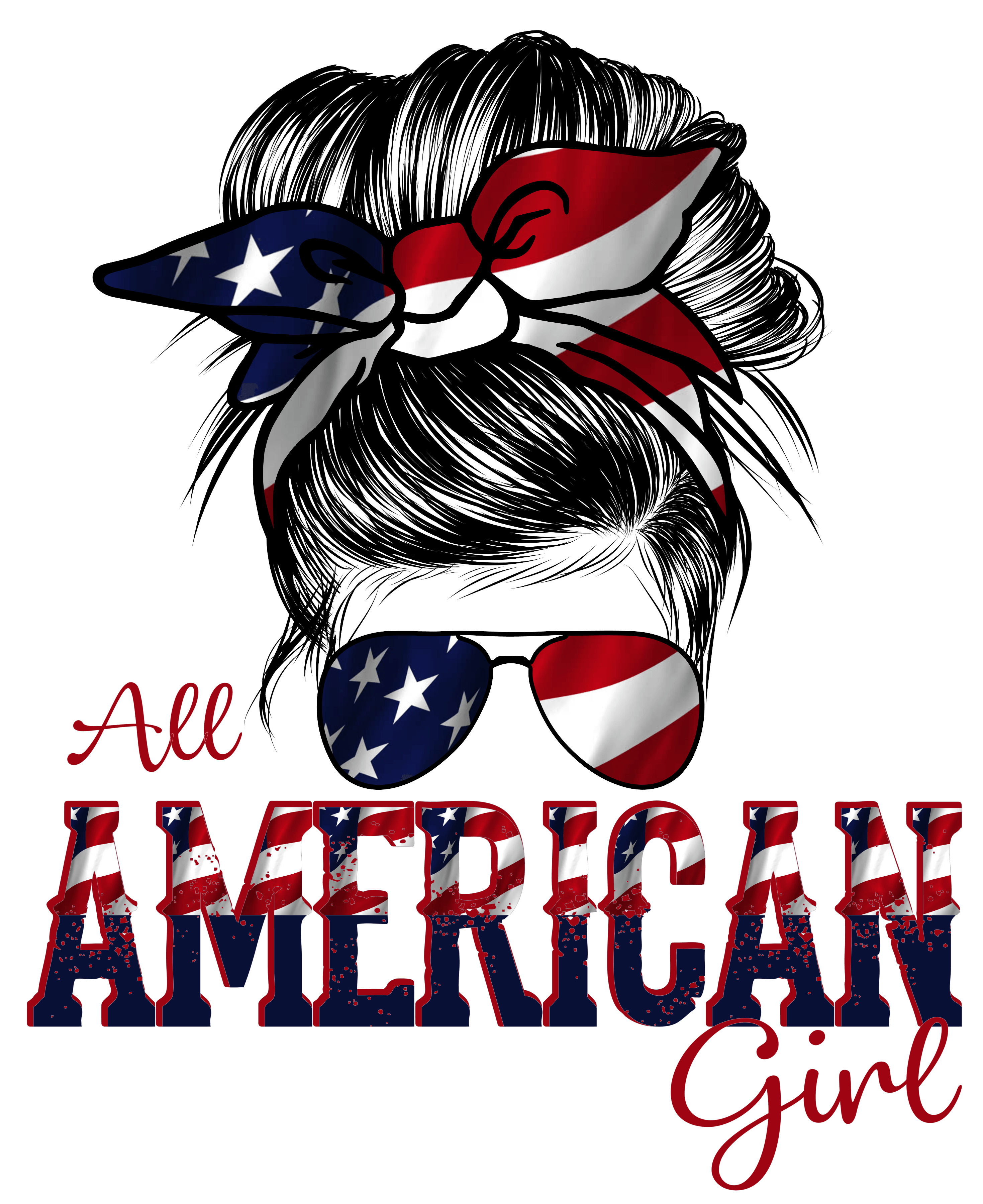 All American Girl Hair Bun DTF (direct-to-film) Transfer – Twisted ...