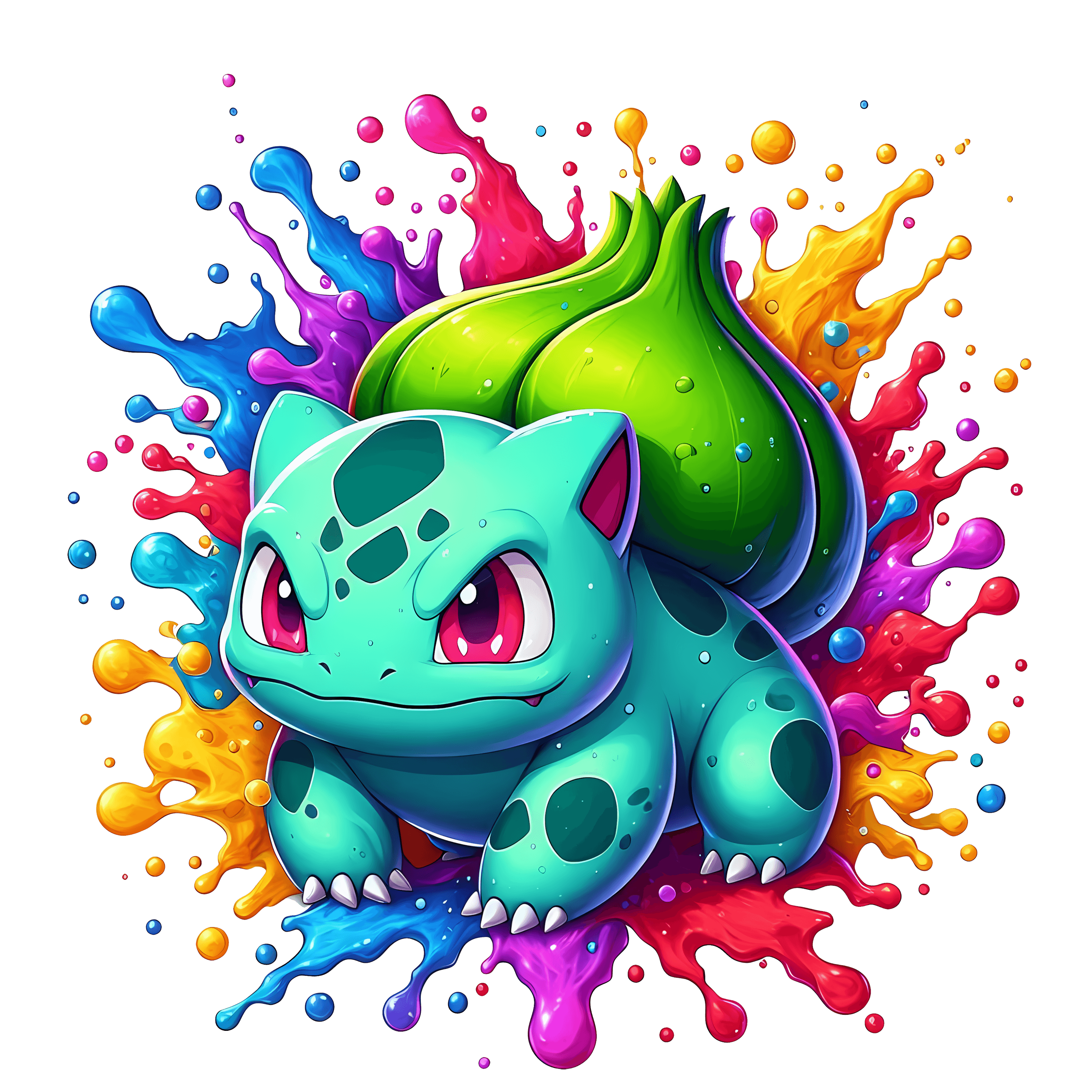 Angry Little Bulbasaur Color Drip DTF (direct-to-film) Transfer ...