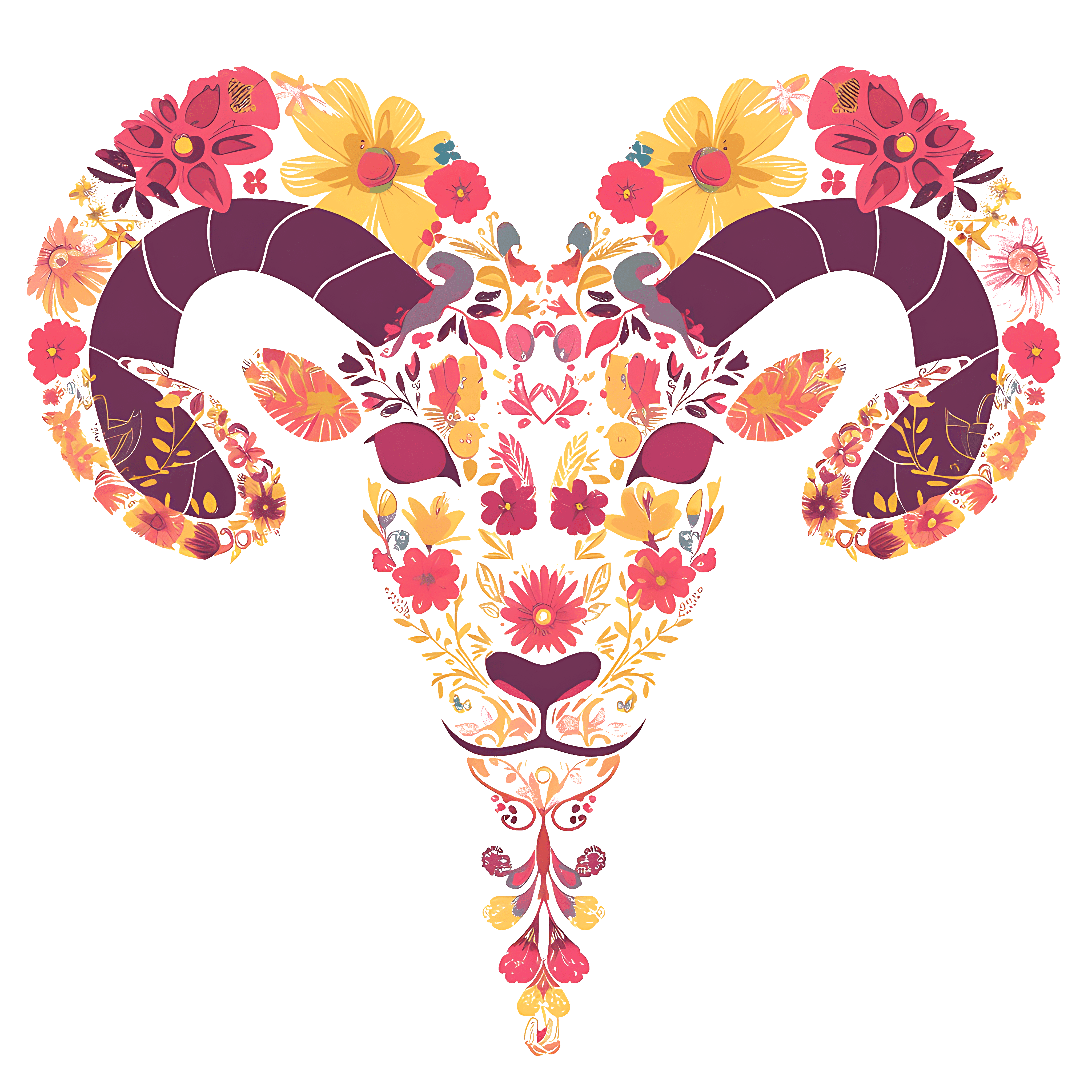 Aries Floral Ram Yellow Flowers DTF (direct-to-film) Transfer – Twisted ...