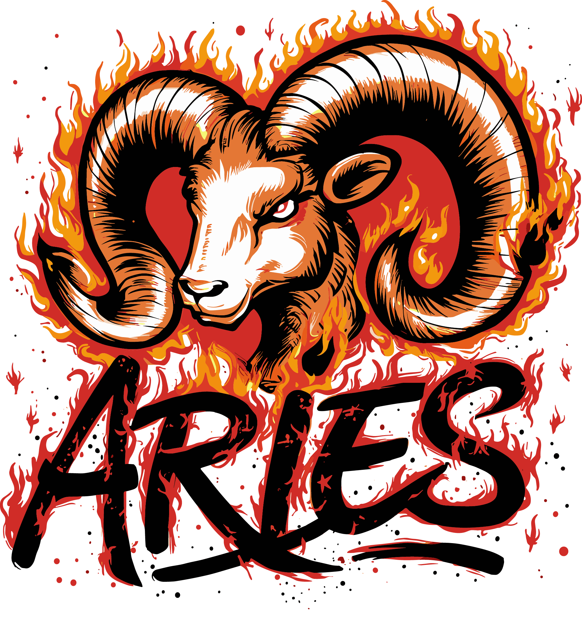 Aries Ram Head & Flames DTF (direct-to-film) Transfer – Twisted Image ...