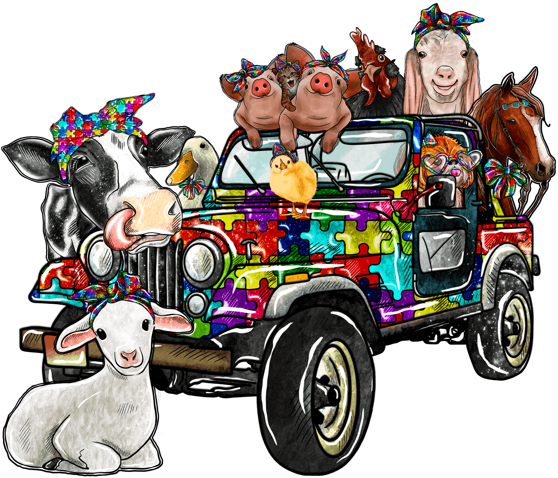 Autism Jeep with Animals DTF (direct-to-film) Transfer – Twisted Image ...