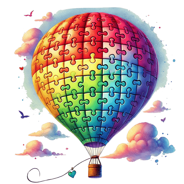 Autism Puzzle Pieces Balloon With a Heart on a String DTF (direct to ...