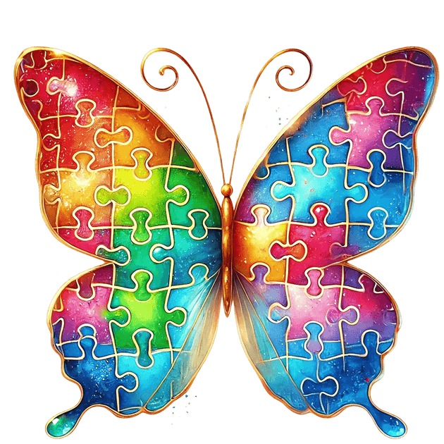 Autism Puzzle Pieces Butterfly in Gold Trim DTF (direct to film ...