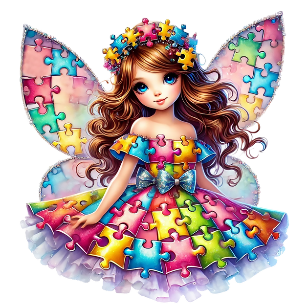 Autism Puzzle Pieces Fairy With Crown DTF (direct to film) Transfer ...