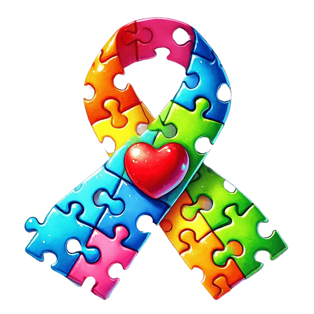 Autism Puzzle Pieces Ribbon With Red Heart DTF (direct to film ...