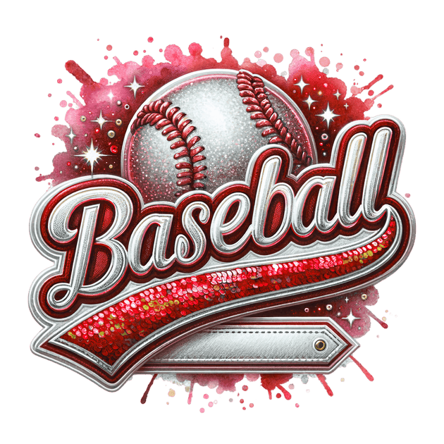 Baseball Colordrip Red with Sequins DTF (direct-to-film) Transfer ...