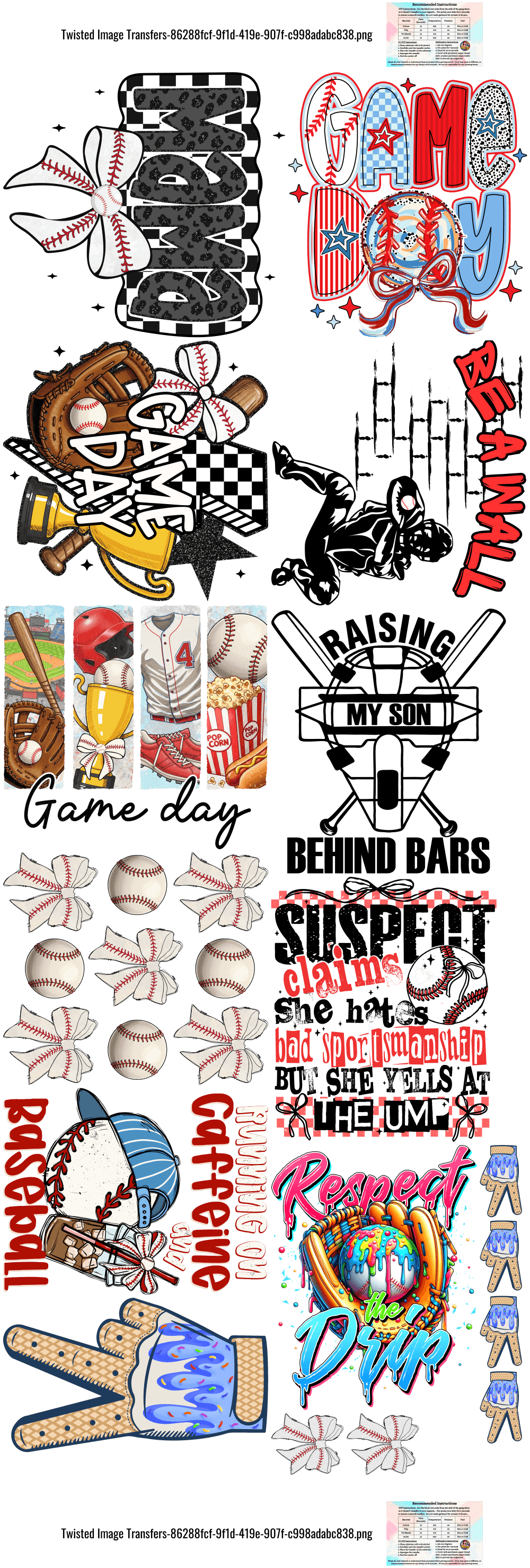 Baseball Season I 60" DTF Direct to Film Ready to Ship Gang Sheet ...