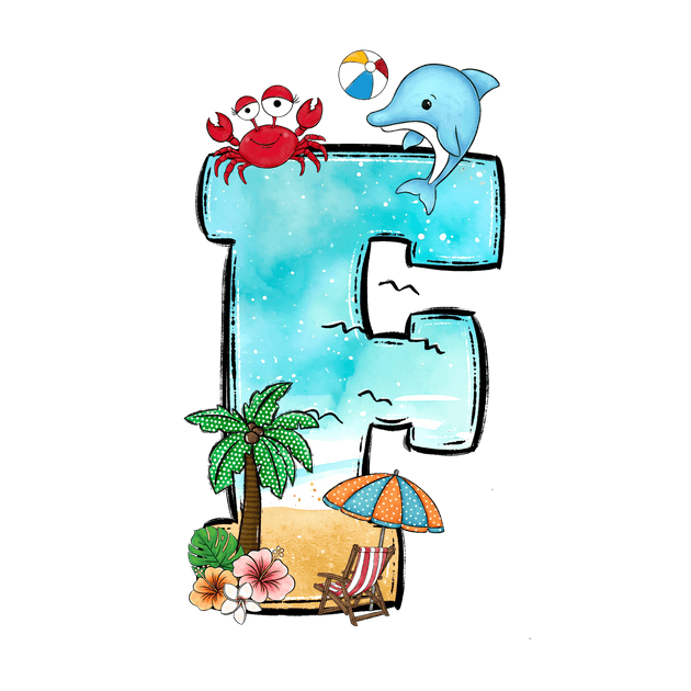 Beachy Letter F DTF (direct-to-film) Transfer – Twisted Image Transfers