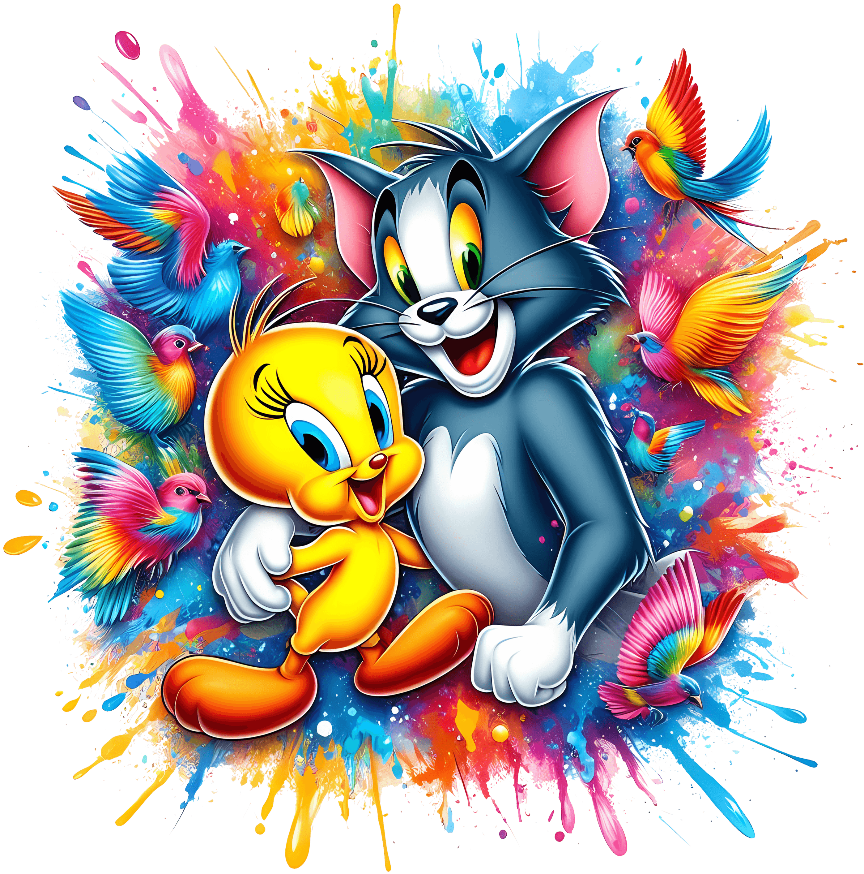 Birds Around Tom & Tweety Color Drip DTF (direct-to-film) Transfer ...