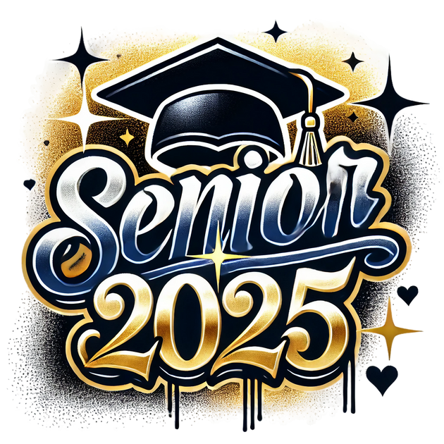 Black & Silver Senior 2025 Airbrushed Blue and Gold DTF (direct-to-film ...