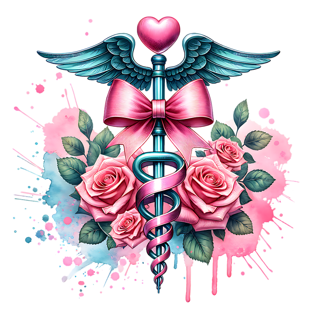 CADUCEUS WITH PINK BOW DTF (direct-to-film) Transfer – Twisted Image ...