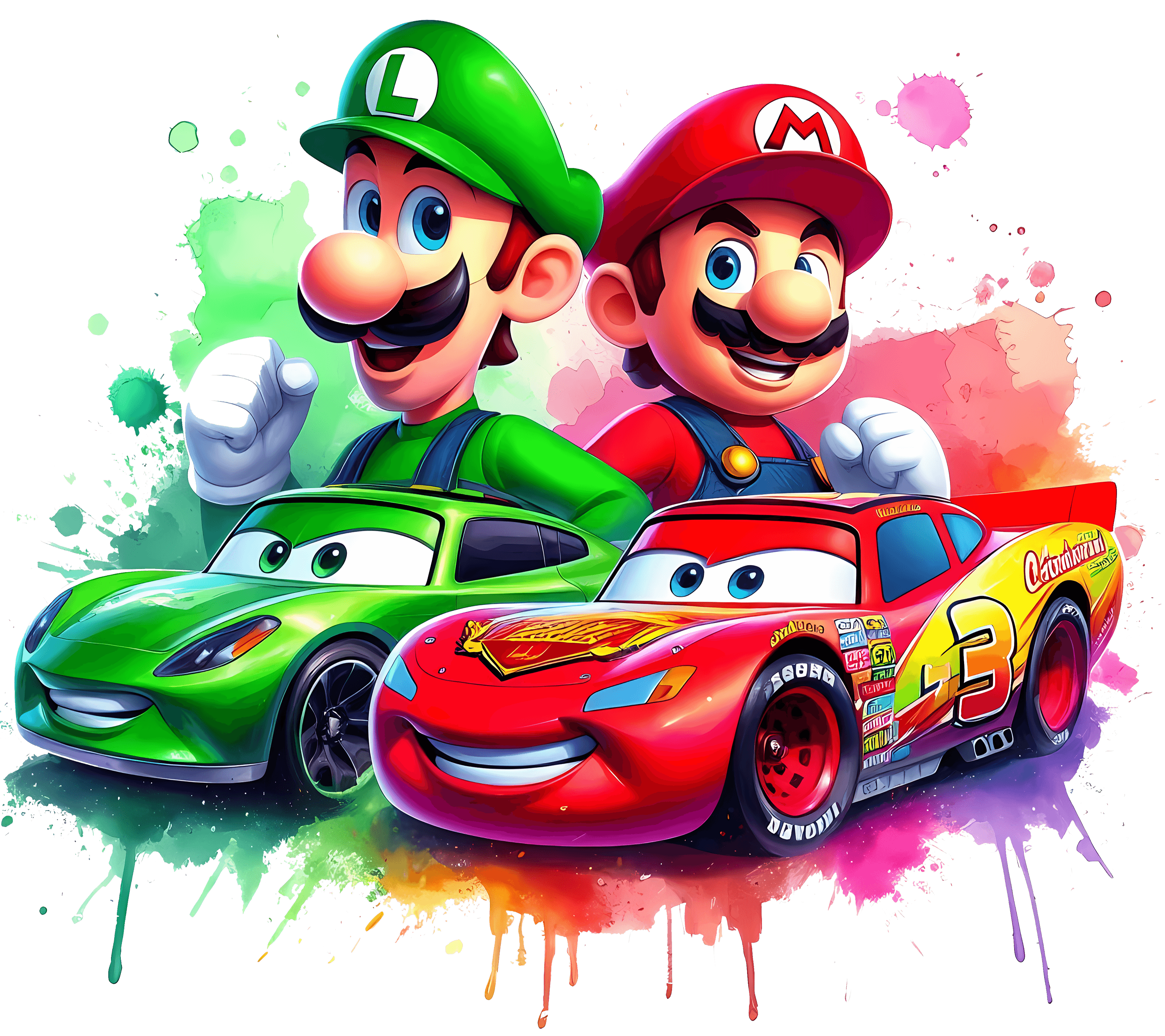 Cars With Mario Color Drip DTF (direct-to-film) Transfer – Twisted ...