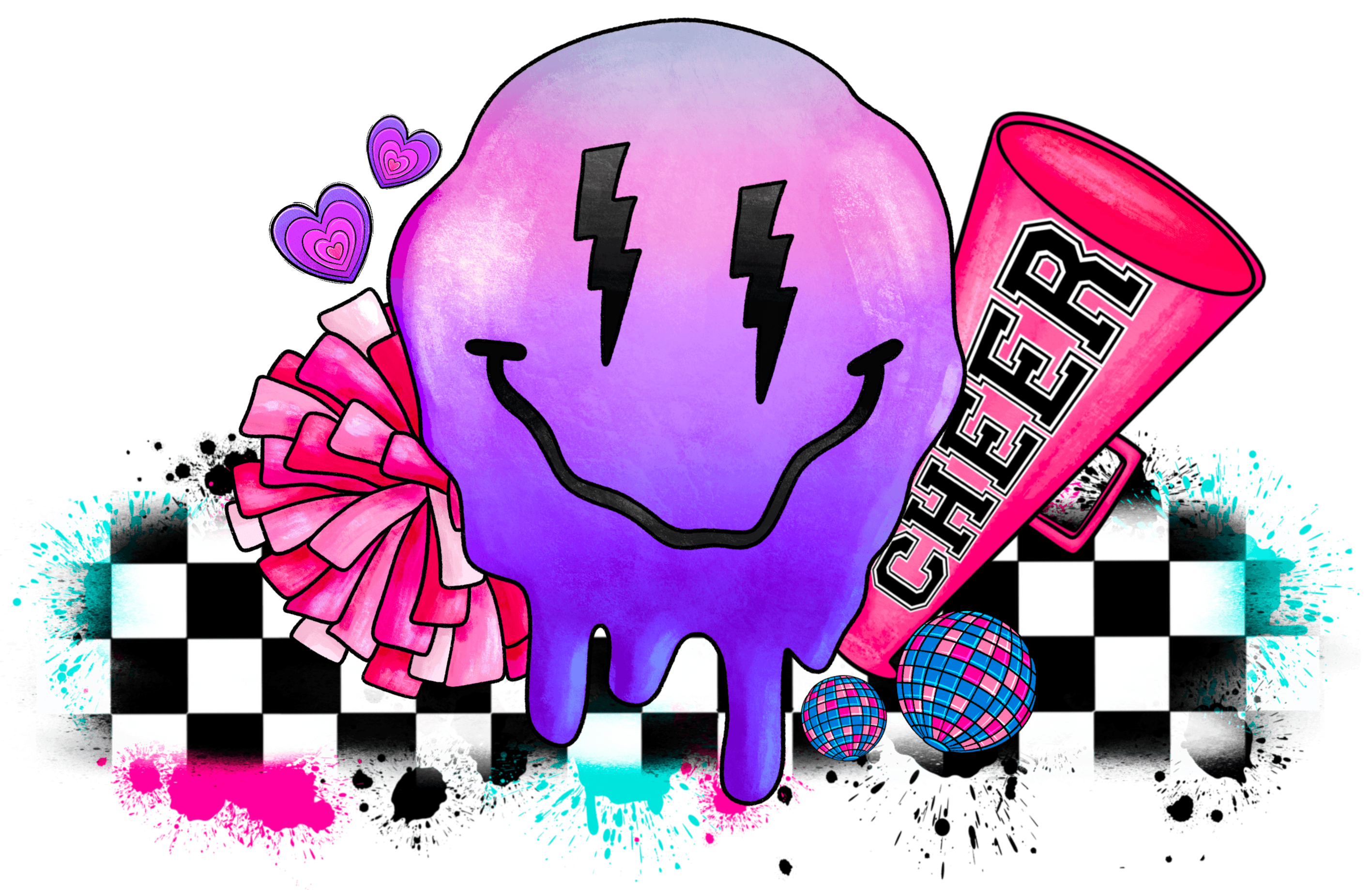 Cheer Purple Smiley Face DTF (direct-to-film) Transfer – Twisted Image ...